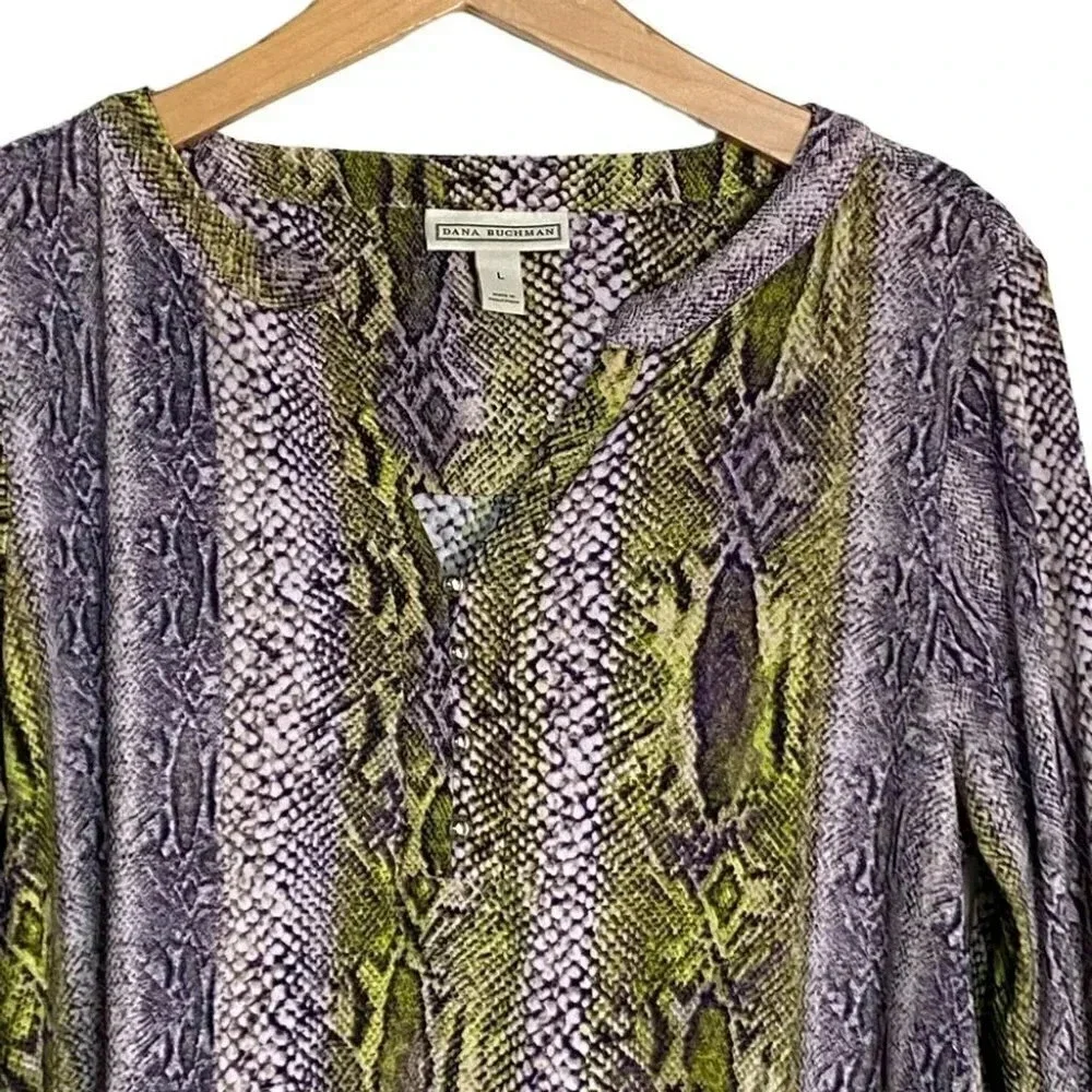 Dana Buchman | Tops | Dana Buchman Blouse Large Purple Green Snakeskin ...